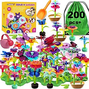 LANNEY Flower Building Toy Set, 200 Pcs Flower Garden Building Toys for Girls Boys 3 4 5 6 7 Year Old, Educational Stem Build Flower Garden Toy, Kids Toddler Birthday Gift Ideas