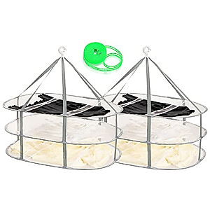 AUTODECO 2 Pack 3-Tier Folding Mesh Clothes Hanging Dryer, Sweater Drying Rack, Large Laundry Drying Rack, Lay fold Flat Dry Hanger, Mesh Clothes Hanging Dryer - XL(3Tier)+XL(3Tier)