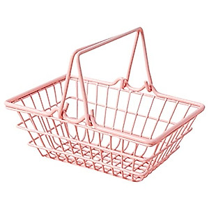 Toddmomy Mini Shopping Basket Metal Wire Storage Basket with Handles for Mini House Furniture Decoration Kids Party Favors