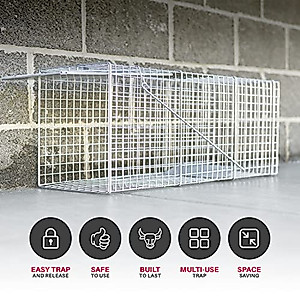 Animal Trap (32"x10"x12") - Best Humane Animal Trap for Gophers, Racoons, Possums, Groundhogs, Beavers and Other Similar Sized Animals. Easy Trap Catch & Release cage with 1-Door by LifeSupplyUSA