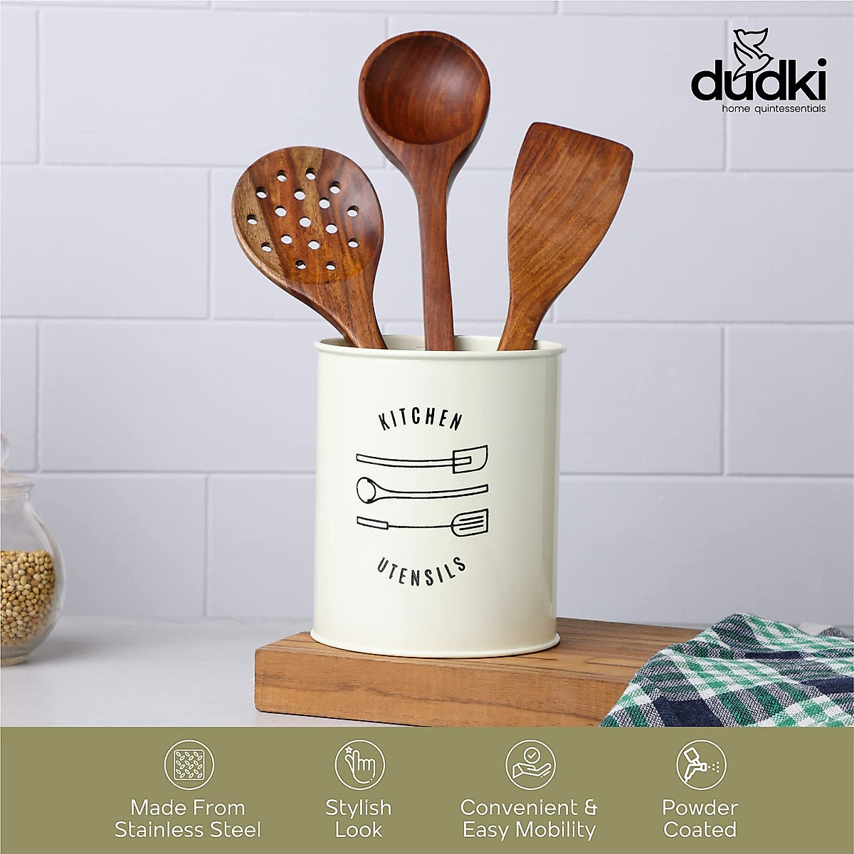 Dudki Countertop Kitchen Cutlery Stainless Steel Holder Spoon and Fork Organizer for Dining Table Serve, Organization & Storage, Cutlery & Flatware Caddy (UTN CUTL IVORY)