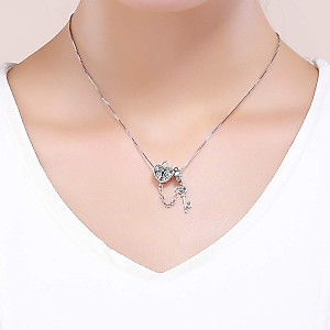 WOSTU 925 Sterling Silver Charms for Bracelets Key Love Heart Cubic Zirconia Bead Charm for Women