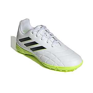 adidas Copa Pure.3 Turf Sneaker, White/Core Black/Lucid Lemon, 13 US Unisex Little Kid