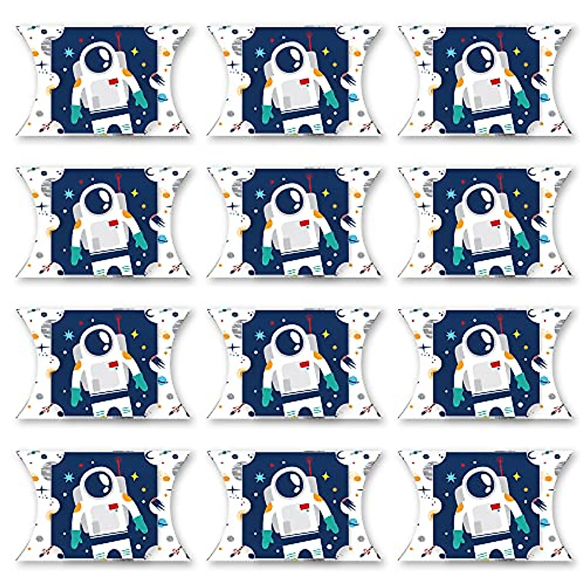 Big Dot of Happiness Blast Off to Outer Space - Favor Gift Boxes - Rocket Ship Baby Shower or Birthday Party Large Pillow Boxes - Set of 12