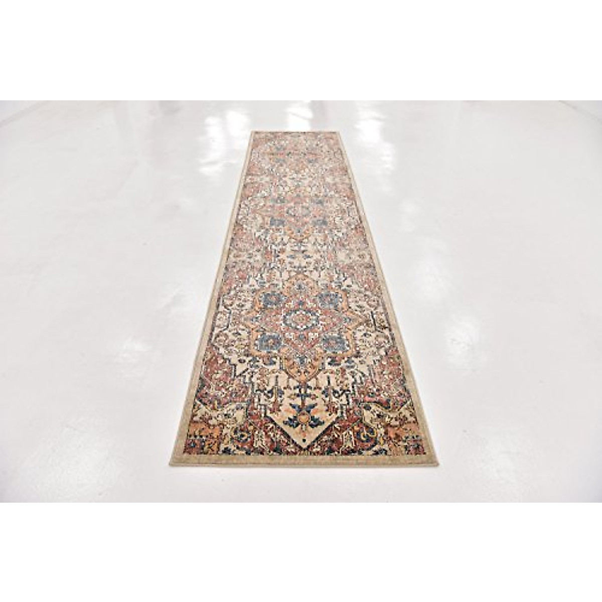 Unique Loom Oslo Collection Distressed Botanical Medallion Beige Runner Rug (3' x 13')