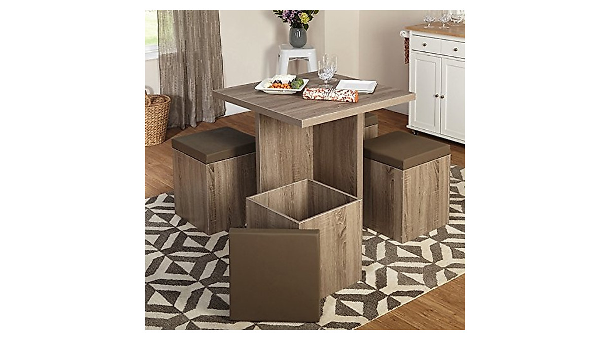Baxter 5-Piece Dining Set with Storage Ottomans - Taupe
