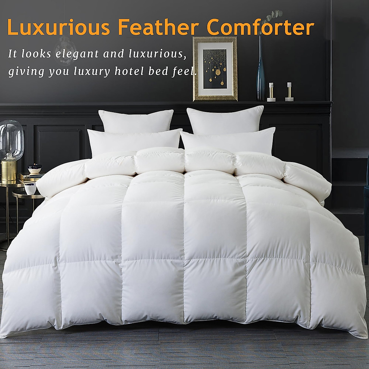 ELNIDO QUEEN® Feather Down Fiber Comforter Twin Size - All Season White Fluffy Duvet Insert - Luxurious Hotel Bedding Comforter with Corner Tabs - Ultra Soft 100% Cotton Cover, 68x90 Inch