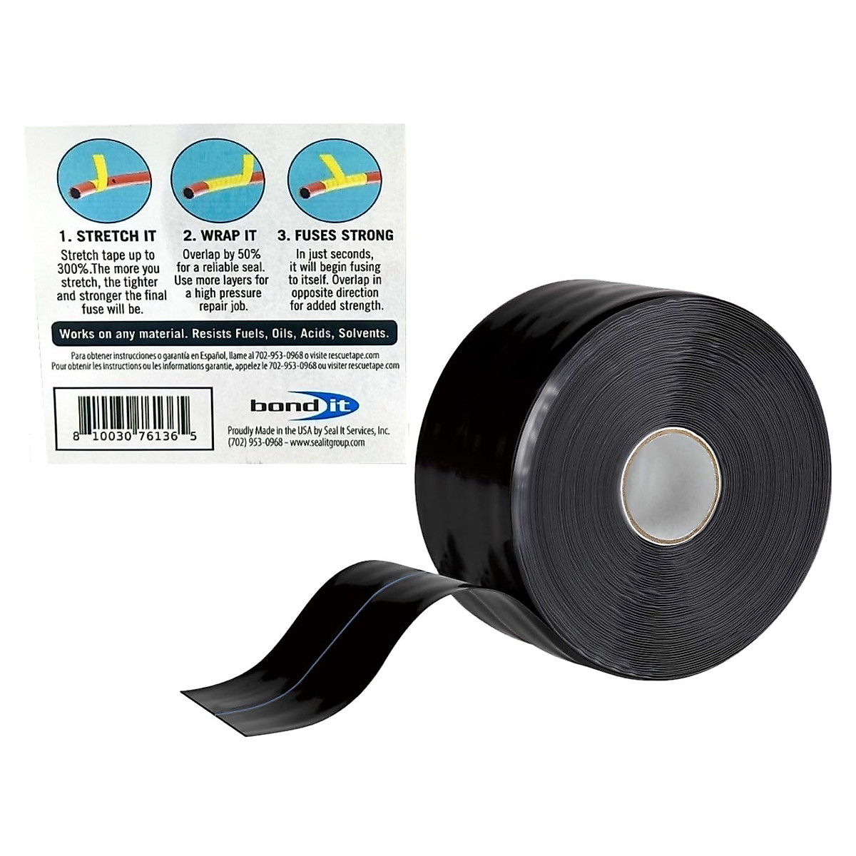 Rescue Tape, Self-Fusing Silicone Tape, Emergency Plumbing Pipe & Radiator Hose Repair, Electrical Insulation, 1" Width x 36' Length x 0.02" Thick, Black