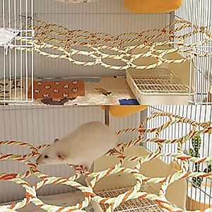 Jevnd Rat Climbing Rope Net Toy for Cage, Bird Hemp Rope Perch Swing, Ladder Rope Bridge Hanging Hammock, Small Animal Activity Toy for Gerbil, Mouse, Mice, Parrot, Bird (Random Color)