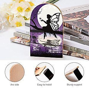 Book Ends Cute Fairy and Moon Bookends for Shelves to Hold Books Heavy Duty Non-Slip Book Stoppers Wood Decorative Home Office