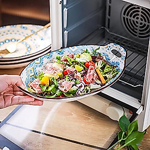 Miiibooo Dinner Plates Set of 4, 10 Inch Ceramic Plates, Microwave, Oven and Dishwasher Safe, Colorful Bohemian Style Dishes for Kitchen