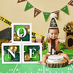 Baby 1st Birthday Decorations for Boy, ONE Balloon Boxes with Letters Includes Green and Golden Balloons, ONE Blocks Design for Boys 1 Year Old Birthday Backdrop Favor, First Birthday Cake Smash