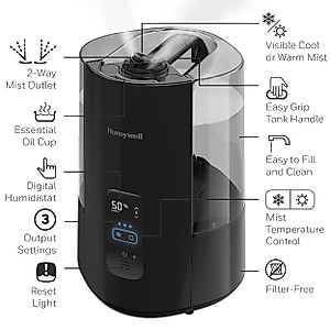 Honeywell Dual Comfort Cool + Warm Mist Humidifier with Fusion Mist Technology – Warm and Cool Mist Humidifier for Large Rooms