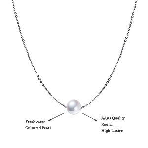 POPLYKE AAAA Single Pearl Choker Sterling Silver Necklace for Women 7-8mm Freshwater Cultured Pearls Wedding Bridesmaids Anniversary 14 16 18 inch (silver-single pearl necklace 14‘’)