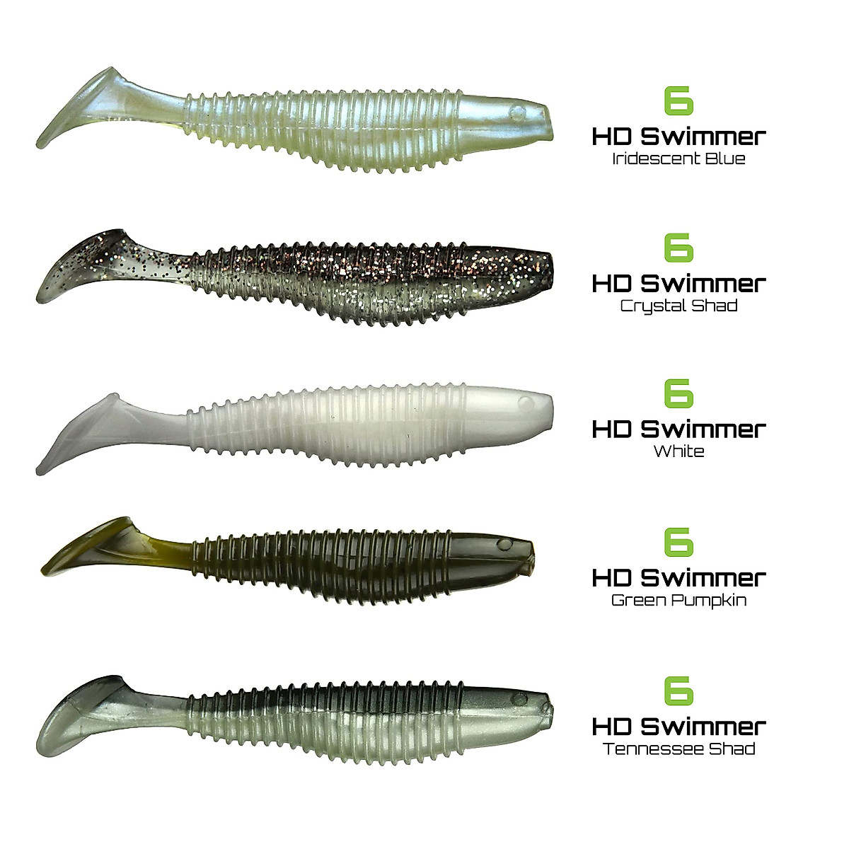 Tackle HD Swim Bait 36-Piece Bass Fishing Soft Plastic Lure Kit with Jig Heads