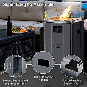 BALI OUTDOORS 15 inch Gas Fire Pit, Outside Propane Firebowl with Glass Wind Guard, Patio Square Fireplace with Fire Glass Stone for Backyard, Garden and Terrace