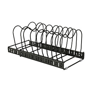 SUNFICON Pans Organizer Rack 2 Pack Pot Lids Holder Bakeware Platters Dishes Cutting Board Storage Stand 10 Adjustable Expandable Compartments Kitchen Countertop Pantry Cabinet, Black