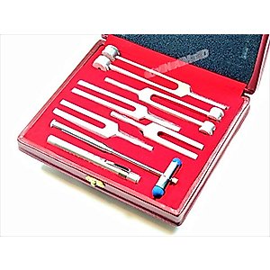 New Set of 6 Tuning Fork Set Medical Surgical Chiropractic Physical Diagnostic Instruments Plus Pen Light in a Beautiful Carrying CASE
