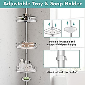 Tangkula 60"-108" Adjustable Shower Caddy Tension Pole, 4 Tier Drill Free Organizer w/3 Removable Baskets & 1 Soak Tray, Rustproof Aluminum Corner Shower Storage Rack (Silver)
