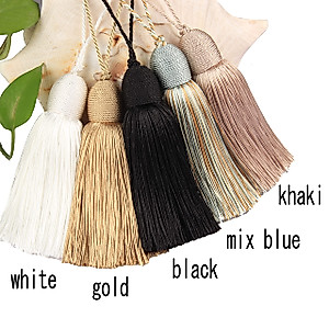 Fenghuangwu 2pcs Tassel Charms Polyester Key Tassels with Loop,DIY Handmade Craft Accessories of Home and Furniture Decoration (Gold)