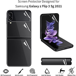 Galaxy Z Flip 3 Screen Protector, with Outer + Inner Soft Film + Back Cover TPU Flexible Screen Protector,[1SET 5PCS] HD Full Covered, No Bubble Hydrogel Screen Protector for Samsung Z Flip 3