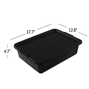 Bblina 13 Liter Commercial Bus Box Tubs with Lids, Plastic Bus Tray Set of 3, Black