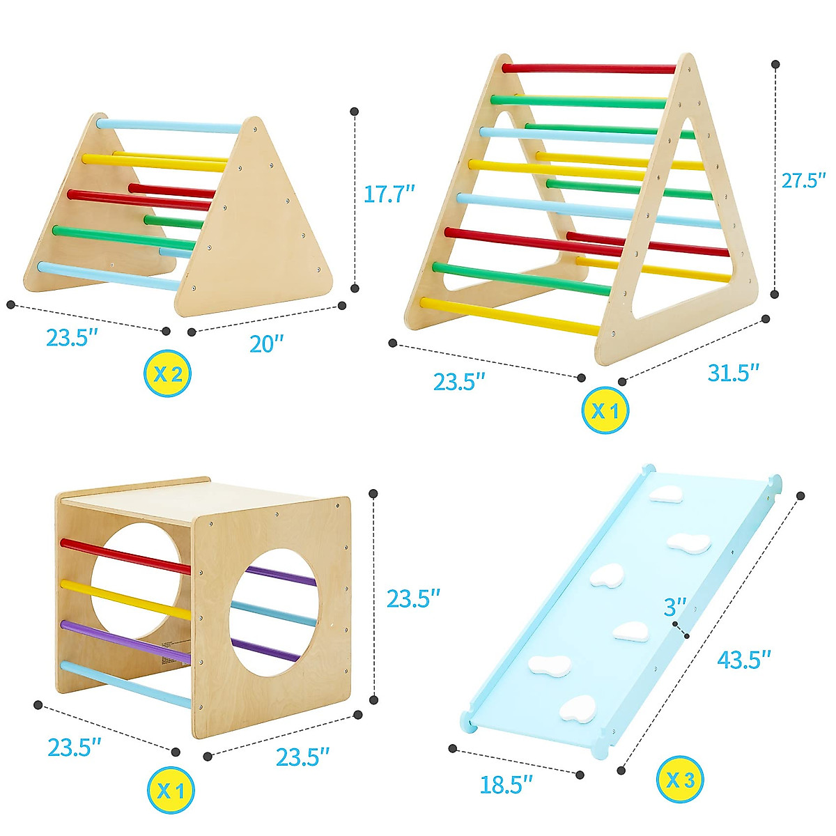 GOME Set of 7 Baby Triangle Climbing Gym Toys Indoor for Toddler Set, 1 Square and 3 Triangle Climber with 3 Ramp for Climbing Sliding and Walking, 7 in 1 Toddler Play Equipment for Indoor Playground