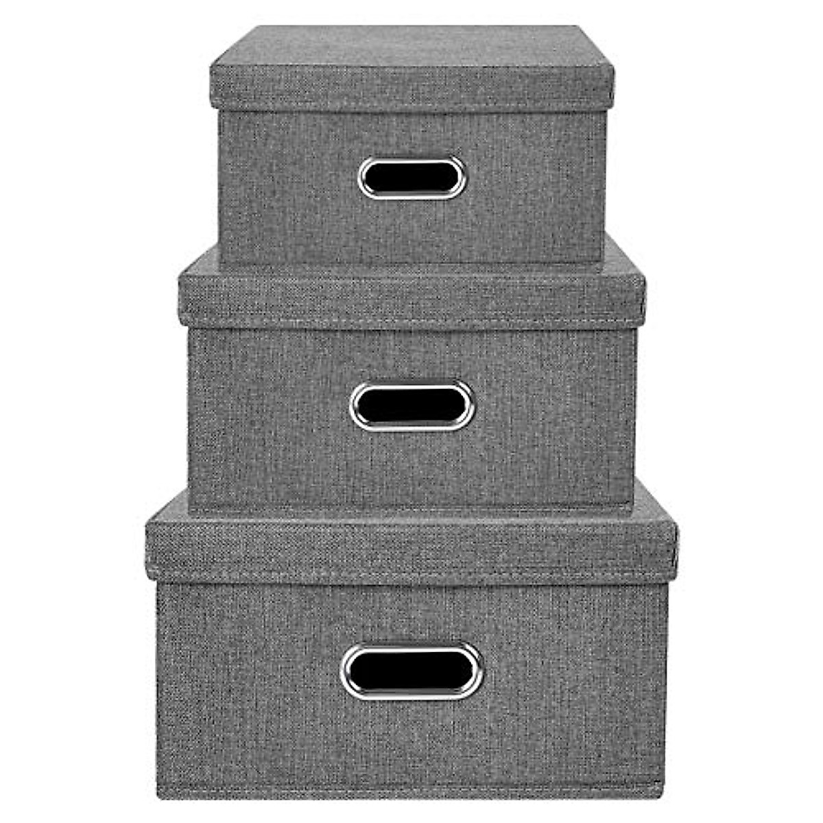 ANMINY Storage Box with Handles Removable Lids PP Plastic Board Foldable Lidded Cotton Linen Home Storage Cubes Bins Baskets Closet Clothes Toys Organizer Containers - Gray, Small Size