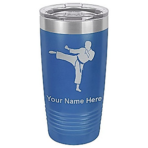 LaserGram 20oz Vacuum Insulated Tumbler Mug, Karate Man, Personalized Engraving Included (Dark Blue)