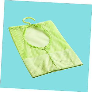 OFFSCH Kitchen Bathroom Mesh Shower Storage Rack for Dolls Pillows and Clothes Green Hanging Laundry Organizer with Hooks for Efficient Space Saving