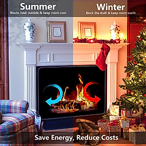 Magnetic Fireplace Cover for Inside Fireplace Stops Heat Loss, Fireplace Blanket Draft Stopper for Winter & Summer, Hot & Cold Air Blocker, Flame, 38”W X 31”H Insulated Fireplace Draft Cover