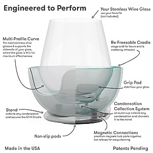 VoChill Stemless Wine Glass Chiller | Keep the Chill In Your Glass | Made in the USA | Separable & Refreezable Chill Cradle | Actively Chills Stemless Glassware | Quartz, Single Stemless