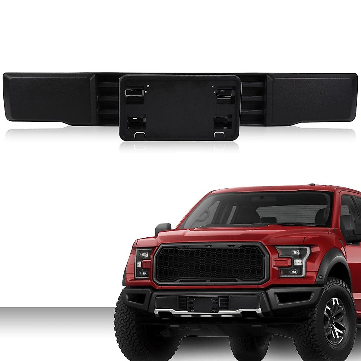 G-PLUS Front Bumper + License Plate Bracket Mount Fascia Cover Compatible with Ford F150 2015-2017 Replacement FL3Z-17E810-AA & FL3Z-17A385-A