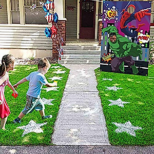 Superhero Photo Door Banner,Spider and Green Giant Face Photography Fabric Banner Background for Kids Birthday Party Favor Supplies Decorations and Party Game Photo Props Backdrop Props