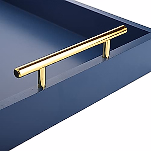 Fasmov Coffee Table Tray Decor, Wood Serving Tray Bathroom Vanity Tray, Decor Tray, Dresser Organizer Vanity Trays for Jewelry & Perfume with Gold Metal Handles