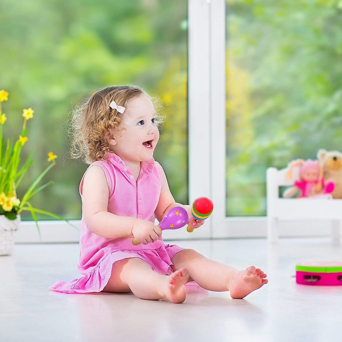 Sansheng 12 PCS Mini Fiesta Wooden Maracas Toys, Wooden Maracas Festival Painting, Wooden Carnival Maracas (Random Colors)