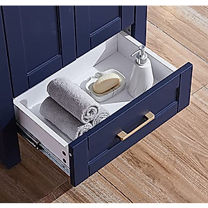 Popity home 24 Inch Bathroom Vanity with Sink,Blue Bathroom Sink Cabinet,Small Bath Vanity with White Three Hole Ceramic Sink, Gold Handle Bathroom Vanity