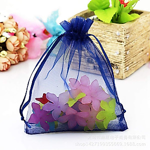 Stratalife 100PCS Organza Bags 4x6" Navy Blue Drawstring Jewelry Favor Pouches Bags for Baby Shower Party Wedding Favor Gift Bags Candy Sample Bags (Navy Blue)