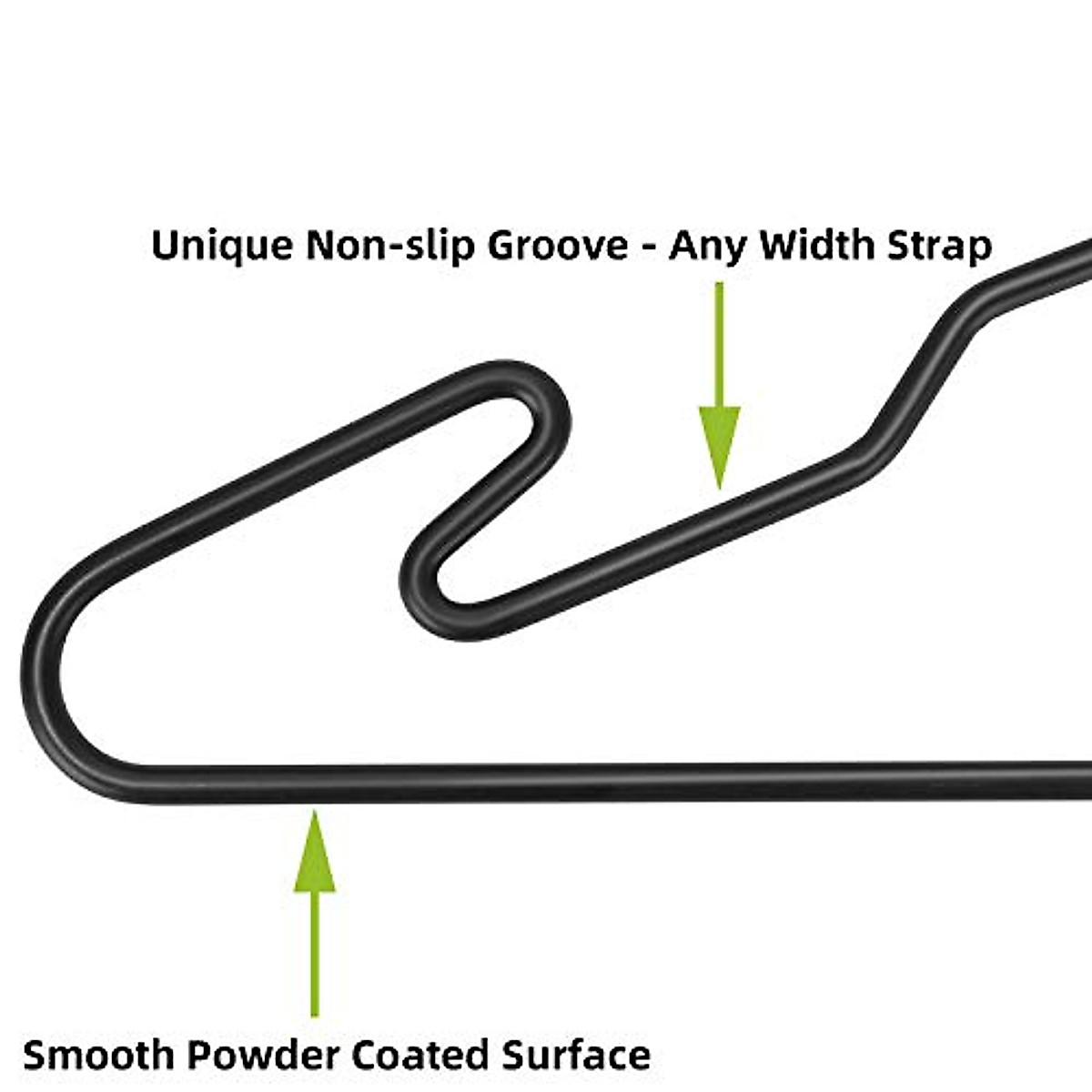 Luxurious Hanger Set Heavy Duty Metal Hangers with Unique Hook Design Durable & Sturdy Coat Hangers 4mm Thick Withstands 25lbs Weight Smooth Powder Coated Finish Compact Shirt Hangers - 20 Pack Black