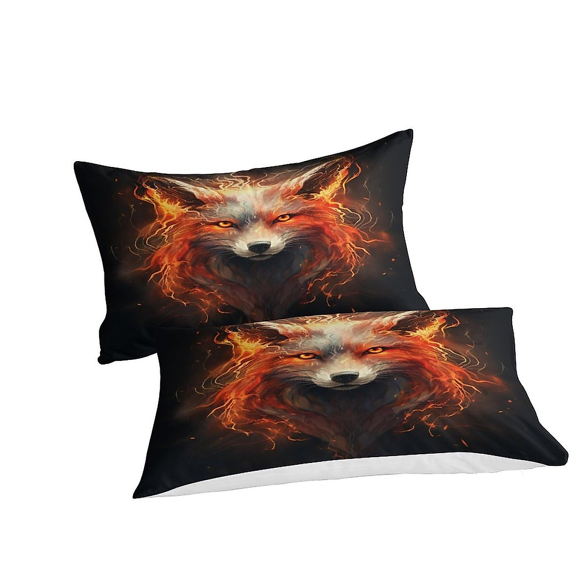 Fox Comforter Covers Quilt Cover 3D Print Fire Duvet Cover for Teens and Adults with Zipper Closure Bedding Set Soft Microfiber with Pillow Cases 2 Pieces Twin（173x218cm）