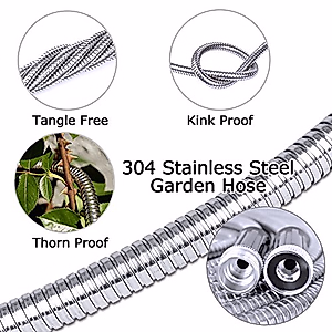 TheFitLife Flexible Metal Garden Hose - Upgrade Leak and Fray Resistant Design, Stainless Steel Water Hose with Solid Fittings and Sprayer Nozzle, Lightweight Kink Free Durable Easy Storage (100 FT)