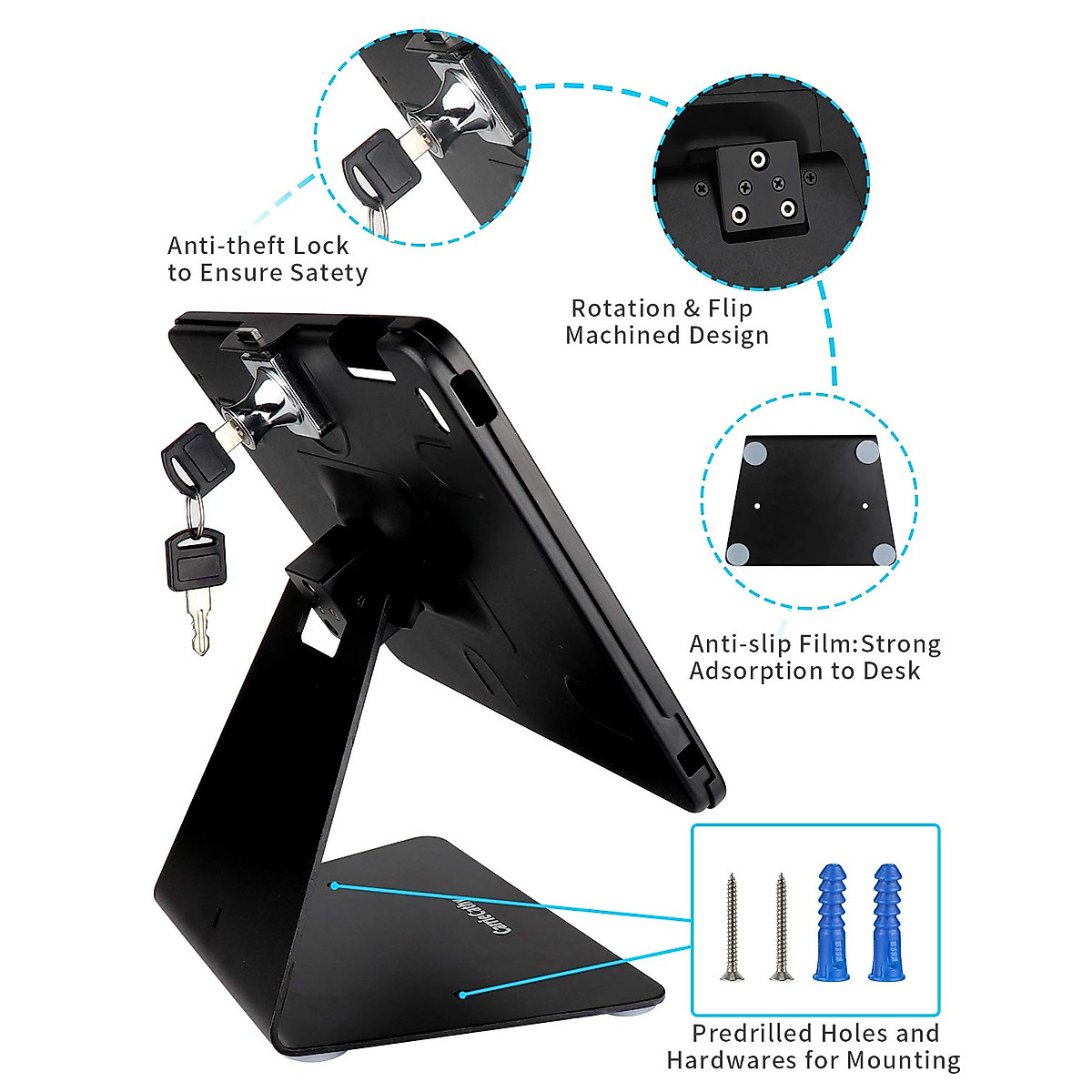 CarrieCathy Desktop Anti-Theft Security Kiosk POS Stand Holder Enclosure for 10.2" 2021 iPad 9th Gen 2020 iPad 8th Gen 2019 iPad 7th Gen, Flip & 360° Swivel Design