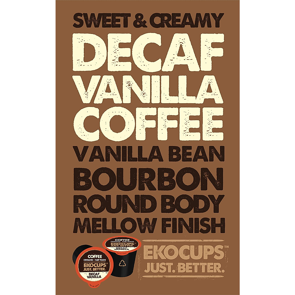 EKOCUPS Organic Swiss Water Decaf French Vanilla Flavored Coffee Pods, Extra 30% More Coffee, Fair Trade Medium Roast, Decaf Vanilla Coffee for Keurig K Cup Machines, Recyclable Pods, 40 Count