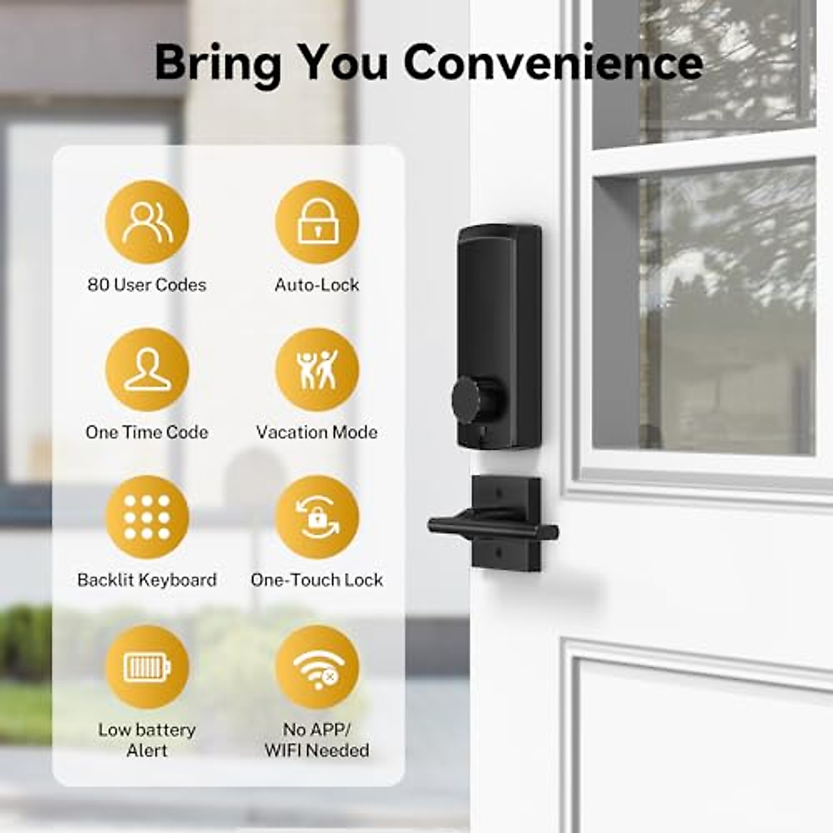 Brightify Keyless Entry Lock with Handle, Electronic Keypad Deadbolt, Auto Lock, Backlit, Easy Installation, Front Door Handle Sets, Matte Black
