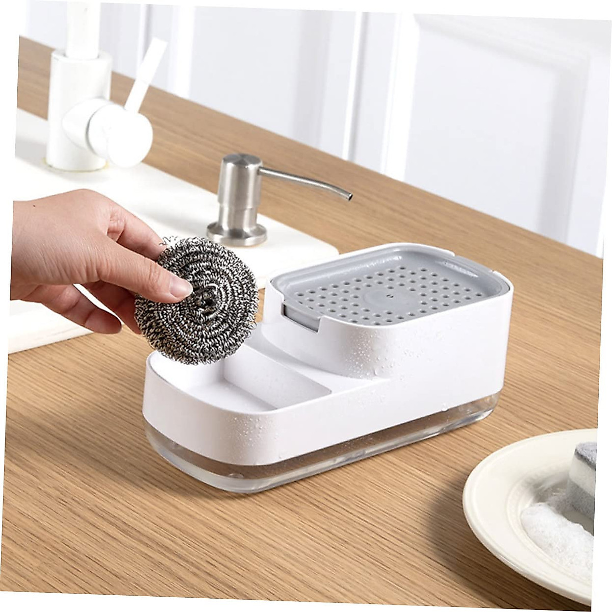 FRCOLOR Box Push Type soap Dispenser soap Spong Holder Sponge Sink Holder soap Dispenser Sponge Holder Kitchen soap Holder Dish Washing Dish Dispenser White Tray Dish Shape abs