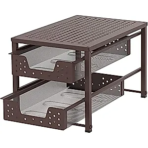 Simple Trending 2-Tier Under Sink Cabinet Organizer with Sliding Storage Drawer, Desktop Organizer for Kitchen Bathroom Office, Stackbale, Bronze