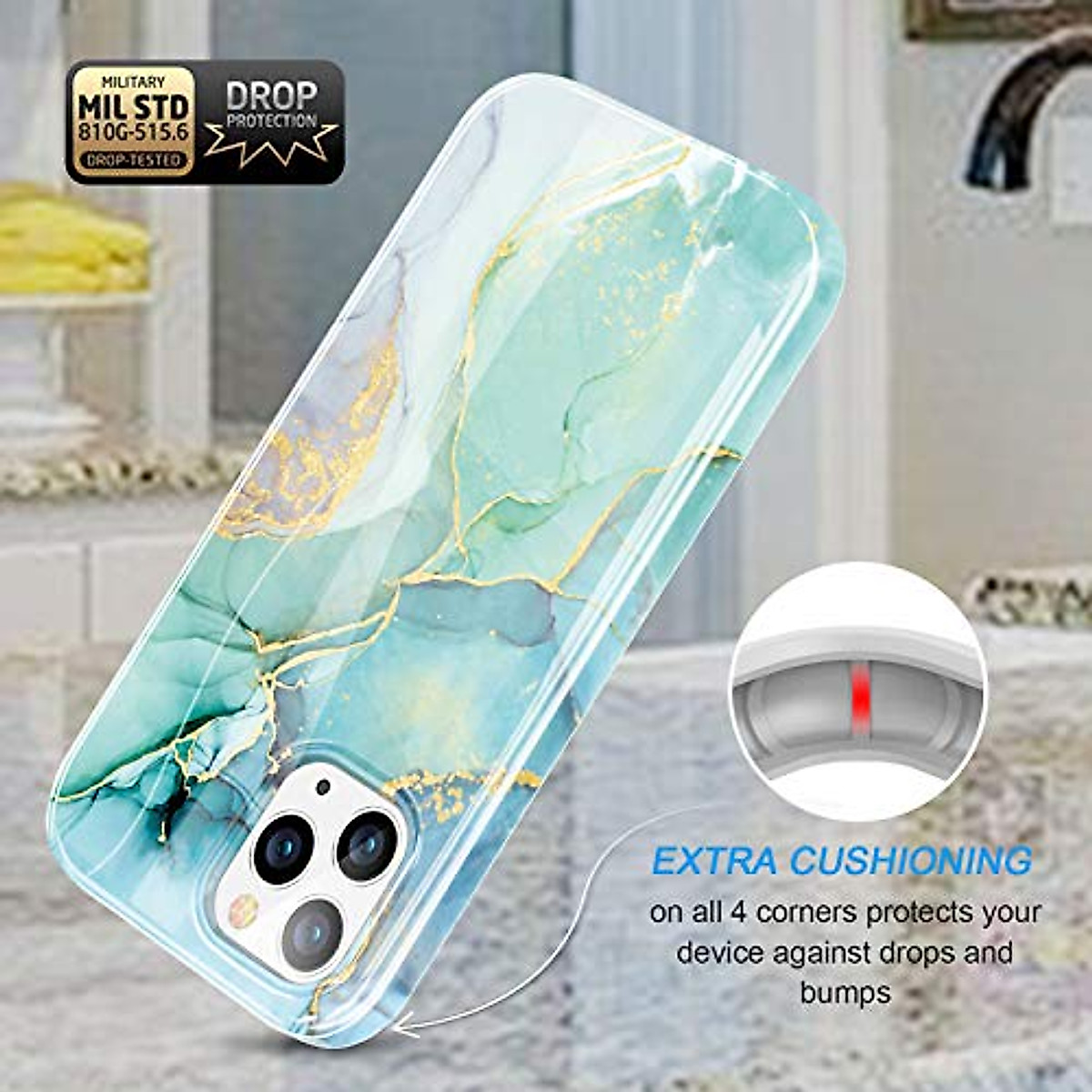 luolnh Gold Glitter Sparkle Case Compatible with iPhone 12 Pro Max Case 6.7 Inch Marble Design Shockproof Soft Silicone Rubber TPU Bumper Cover Skin Phone Case-Abstract Mint