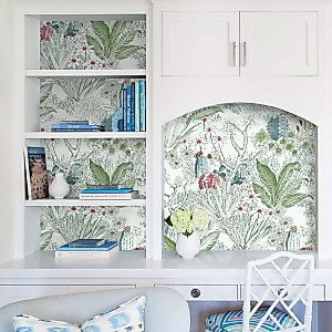 Erfoni Floral Wallpaper Peel and Stick Wallpaper Floral Contact Paper 17.7inch x 118.1inch Vintage Flower Wallpaper Peel and Stick Leaf Self Adhesive Removable Wall Paper Bathroom Cabinets Vinyl