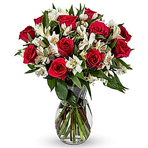 Benchmark Bouquets Signature Roses and Alstroemeria, With Vase (Fresh Cut Flowers)