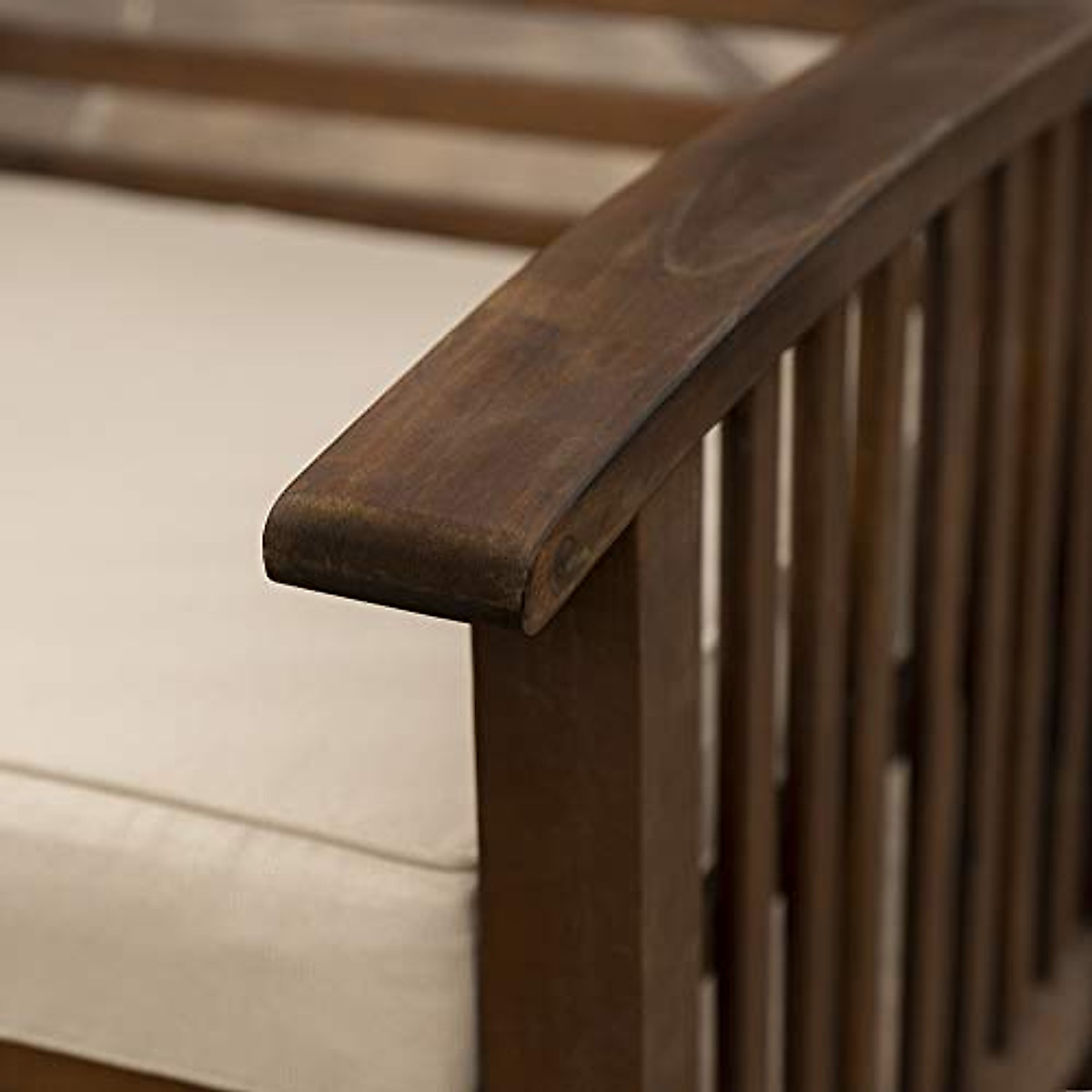 Walker Edison Rendezvous Modern 3 Piece Solid Acacia Wood Slat Back Outdoor Chair and Side Table Set, Set of 3, Dark Brown